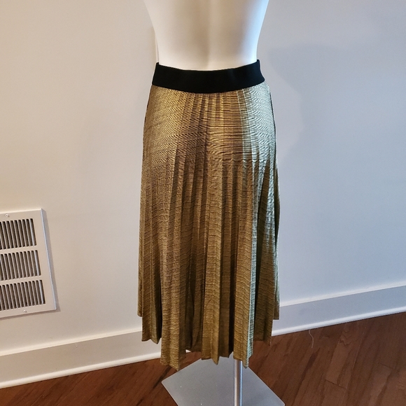 Skirts | Pleated Metallic Gold Midi Skirt | Poshmark